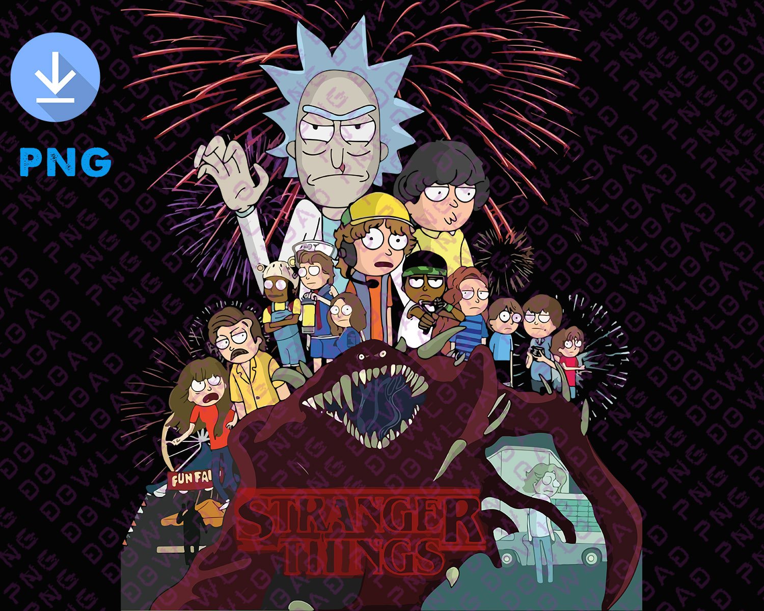 Rick vs Morty x Stranger Things prints dowload black background