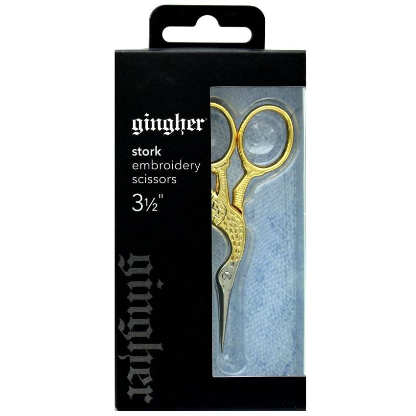 Gingher 3-1/2" Gold Plated Handle Stork Scissors w/sheath - Cross ...