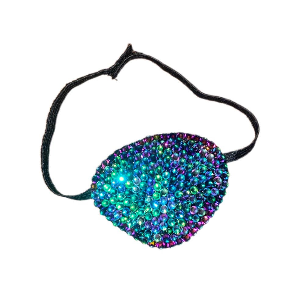 Emerald Green Flame Crystal Fancy Black Custom Eye Patch