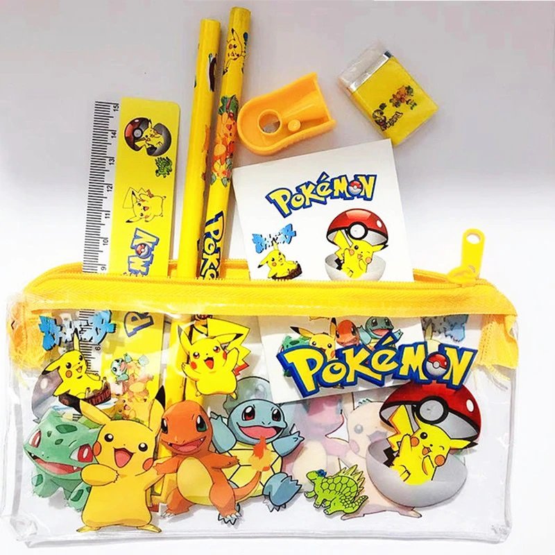 Pokemon Anime Stationary Set Pikachu Cartoon Pencil Ruler Eraser Pencil ...