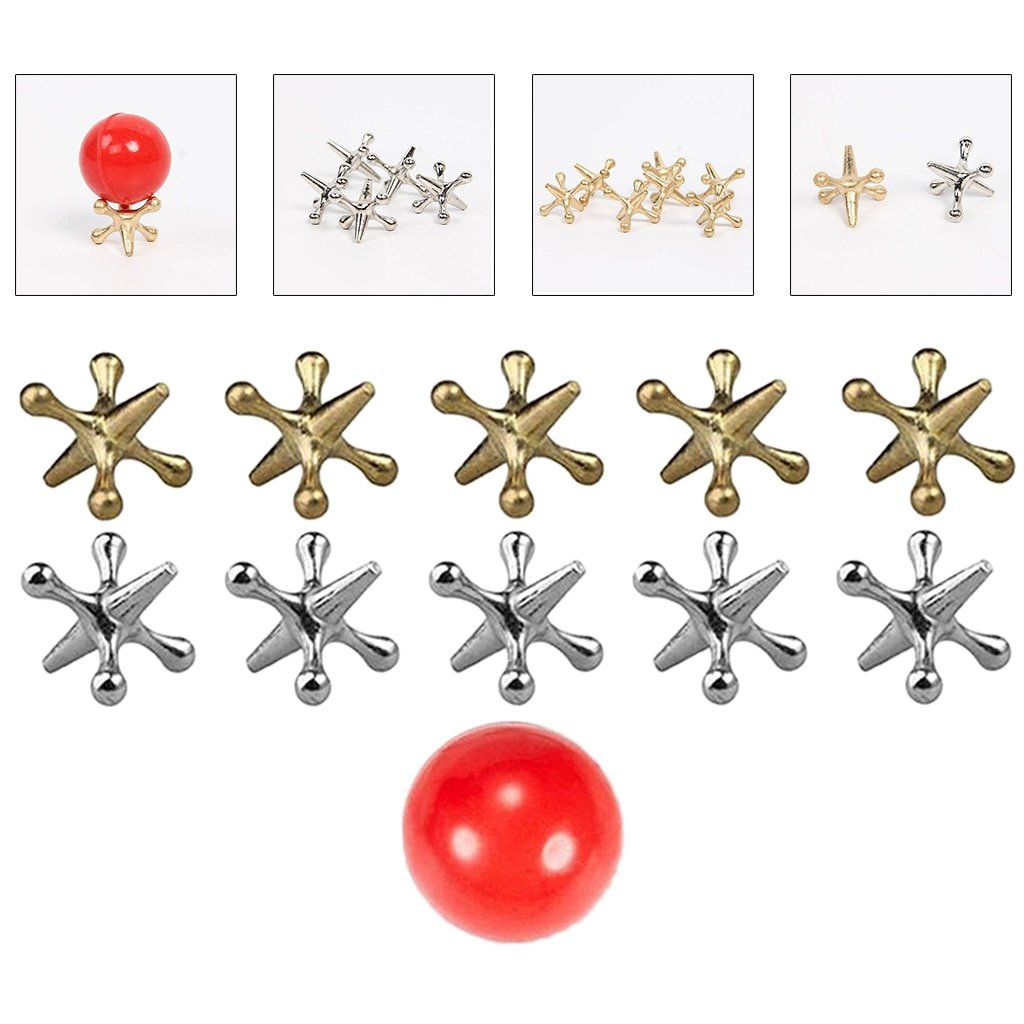 Retro Metal Jacks and Ball Game Toy Gold Silver Toned Jacks with Bouncy ...