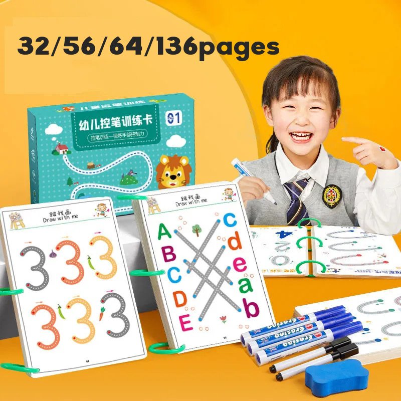 Children Montessori Drawing Toy Pen Control Training Color Shape Math