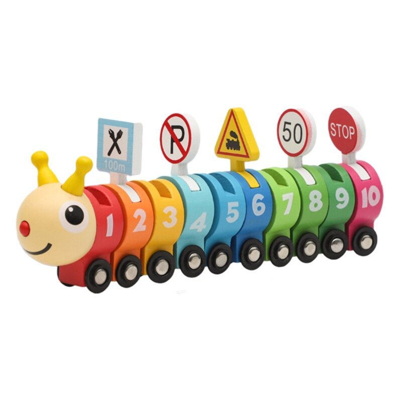 Colorful Pull-Along Train Pull Vehicle Toy with Numbers Pull Car Number ...
