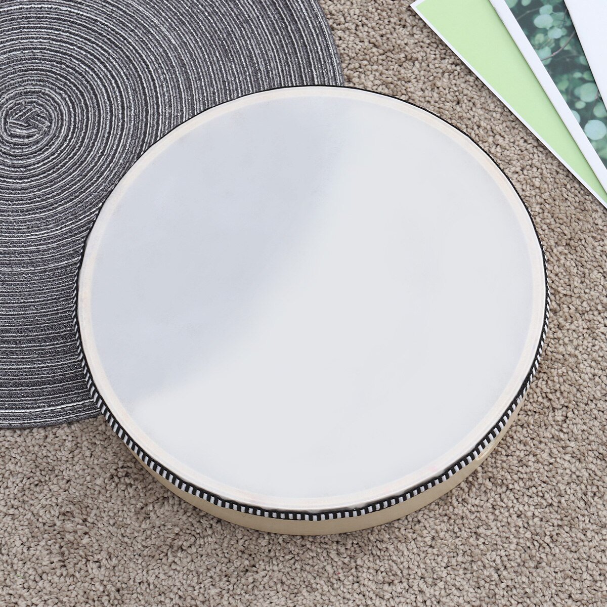 Early Educational Tambourine Drum Natural Wooden Hand Held Orff ...