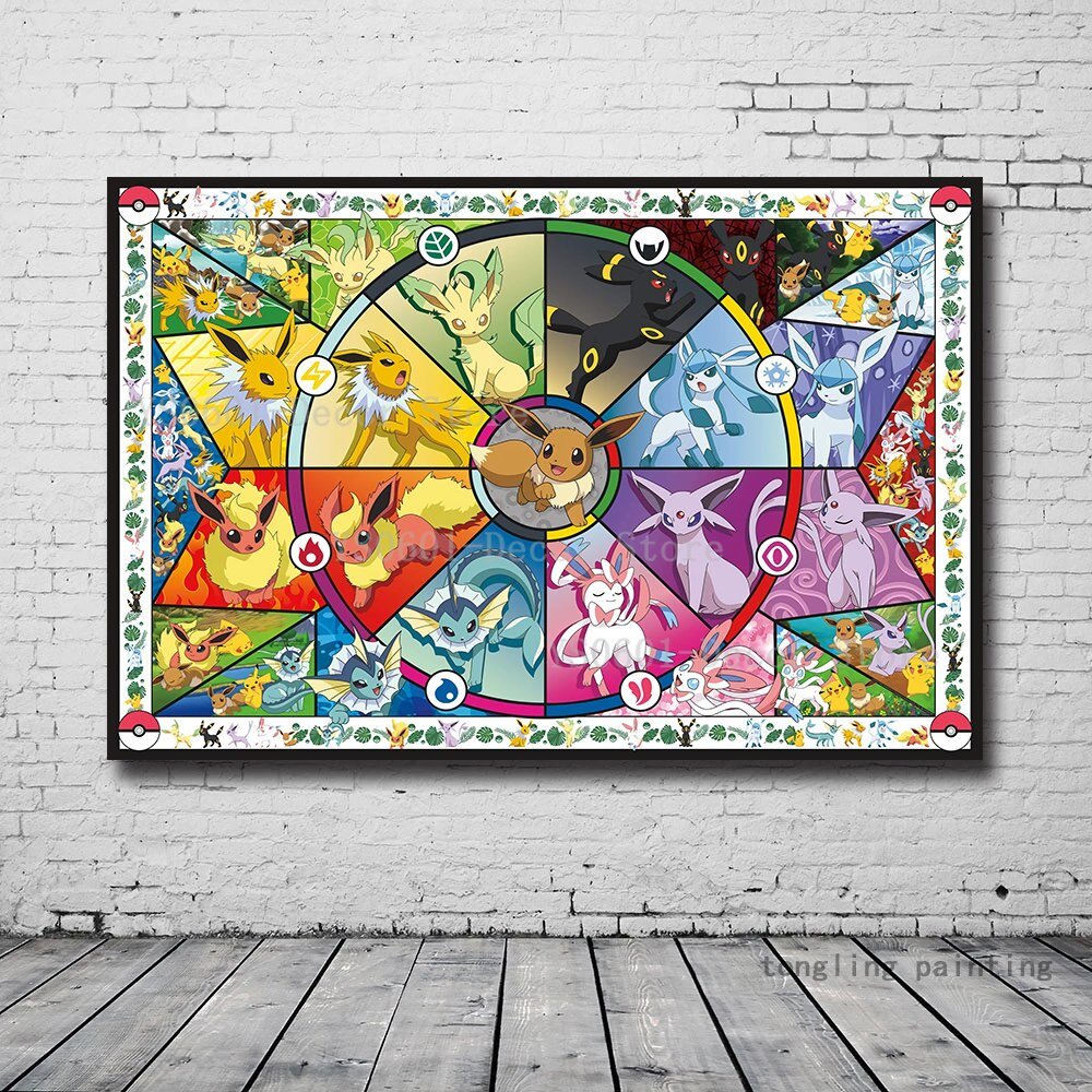 Pokemon Eeveelutions Canvas Painting Japanese Anime Eevee Umbreon ...