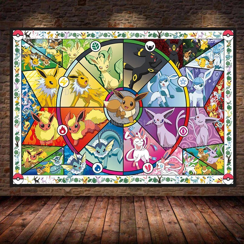 Pokemon Eeveelutions Canvas Painting Japanese Anime Eevee Umbreon ...