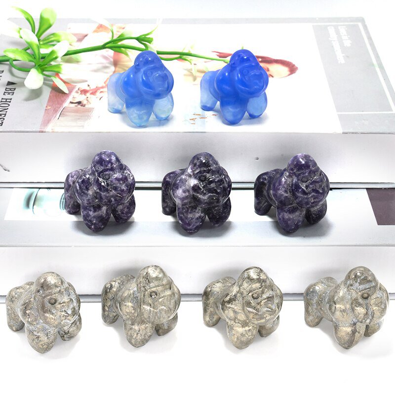 1.6" Orangutan Figurine Natural Stone Carved Crafte Room Ornament ...