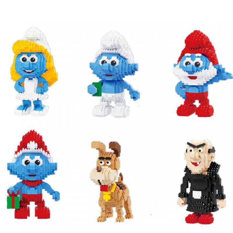 Disney Smurfs Blocks Cartoon Figur Diy Assembly Micro Building Blocks ...