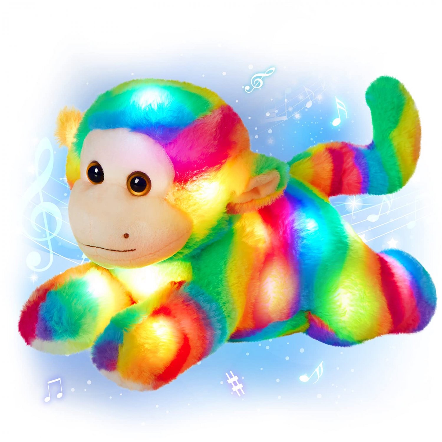 Rainbow Monkey Plush Toys for Girls Bed Musical Cotton Cute Monkey ...