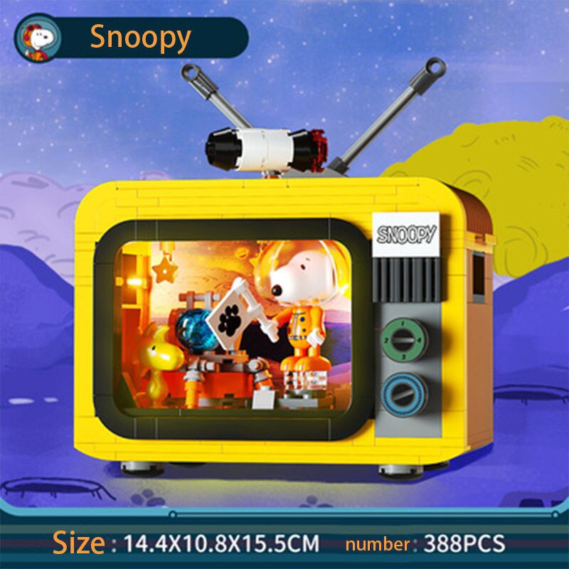 Snoopy Charlie Brown Kawaii Retro Tv Set Assembled Building Blocks with ...