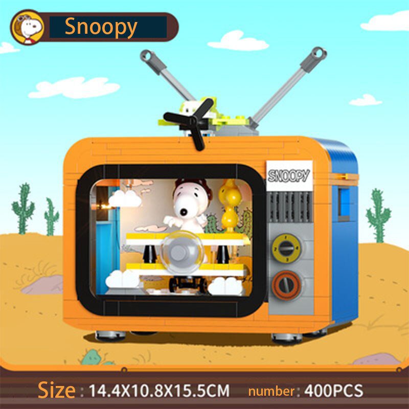 Snoopy Charlie Brown Kawaii Retro Tv Set Assembled Building Blocks with ...