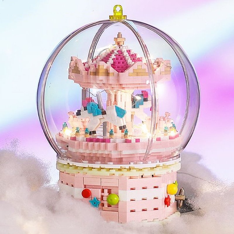 Rotate Merry-go-round Carousel Crystal Ball Music Light 3D Mini Diamond ...