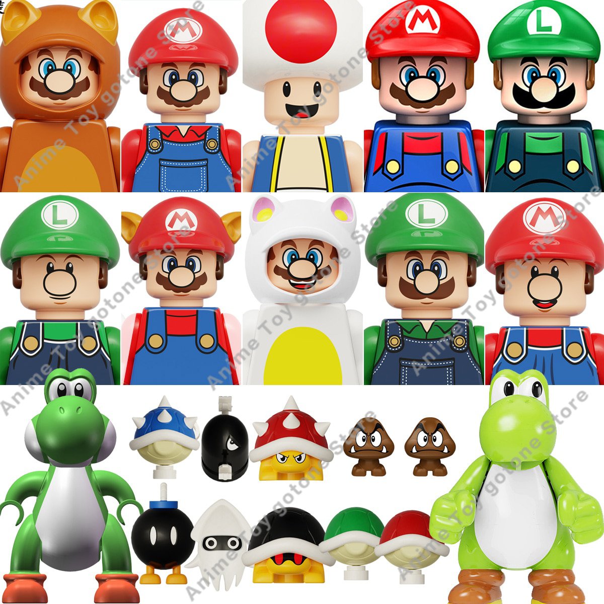 Anime Super Bros Mario Building Blocks Luigi mini Action toy Figures ...