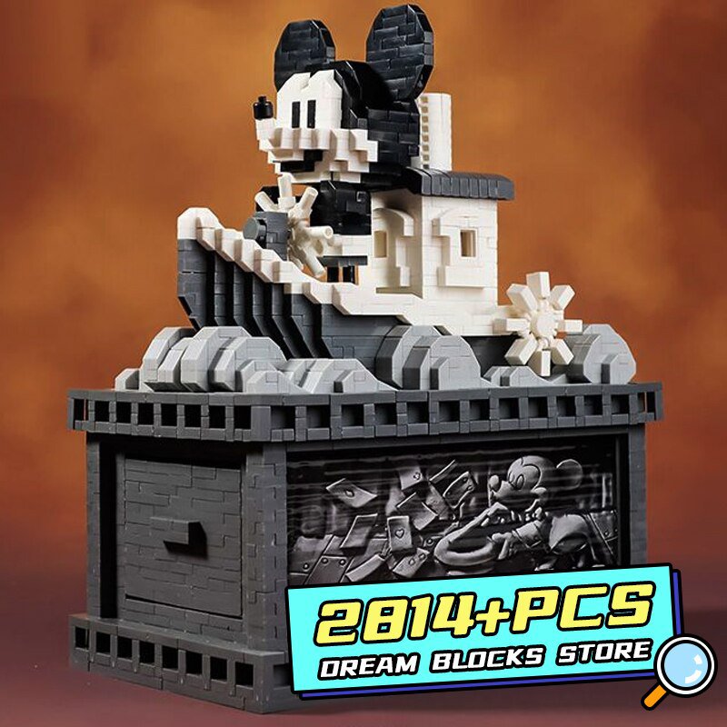 2814Pcs Disney Mickey Mouse Diamond Building Blocks Retro Steamboat MOC ...