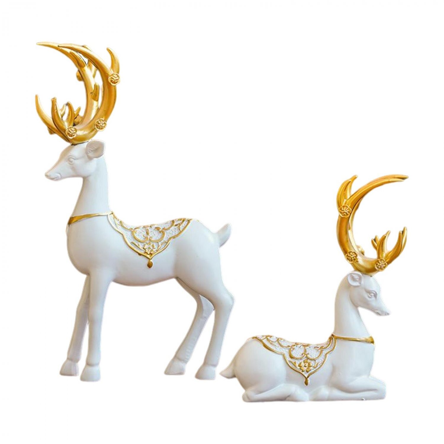 Set of 2 Elk Figurines Sculpture Nordic Style Reindeer Resin Deer ...