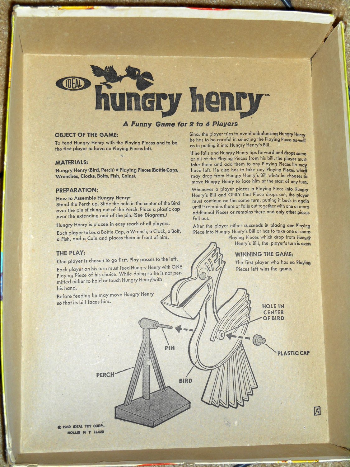 Vintage 1969 Hungry Henry Game Ideal Toy Corp 2118-8 Pelican