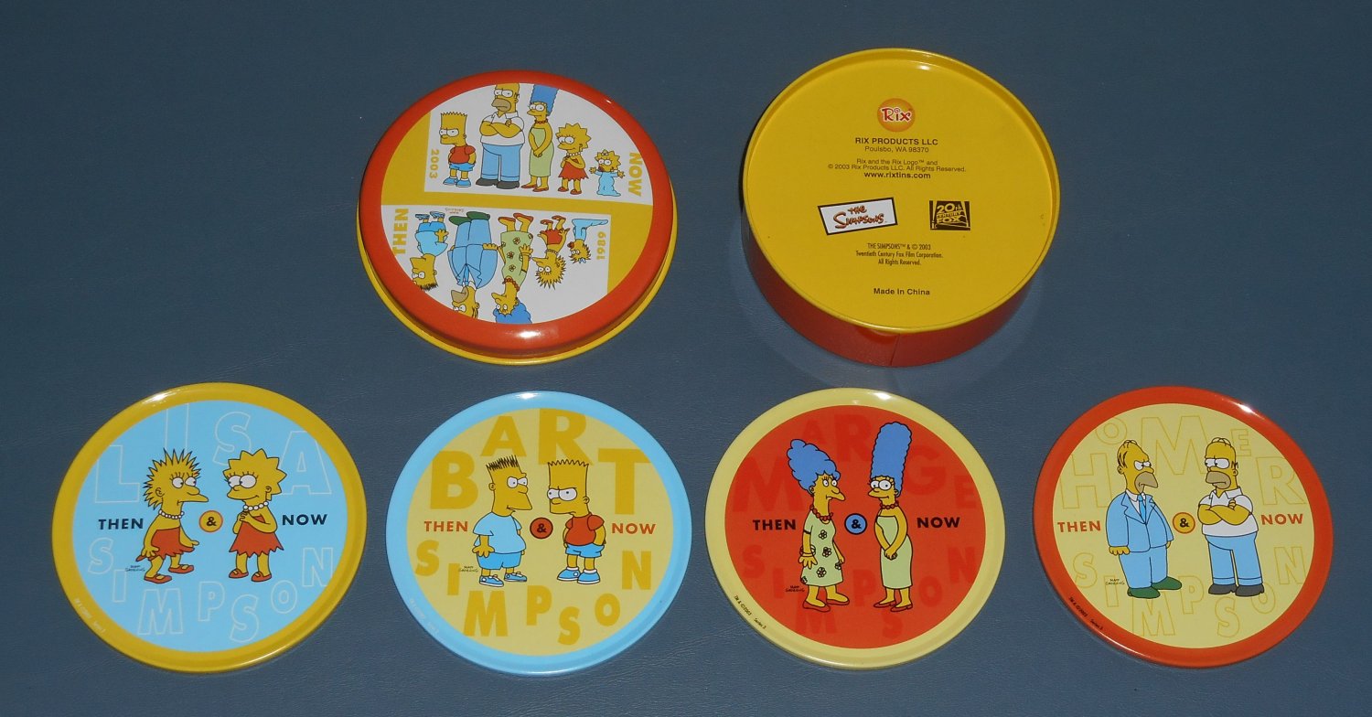 Simpsons Four Coaster Set 2 Different Tin Sets Then and Now Moe's ...