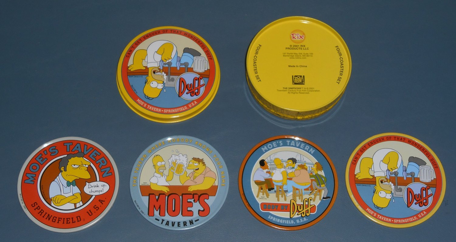 Simpsons Four Coaster Set 2 Different Tin Sets Then and Now Moe's ...