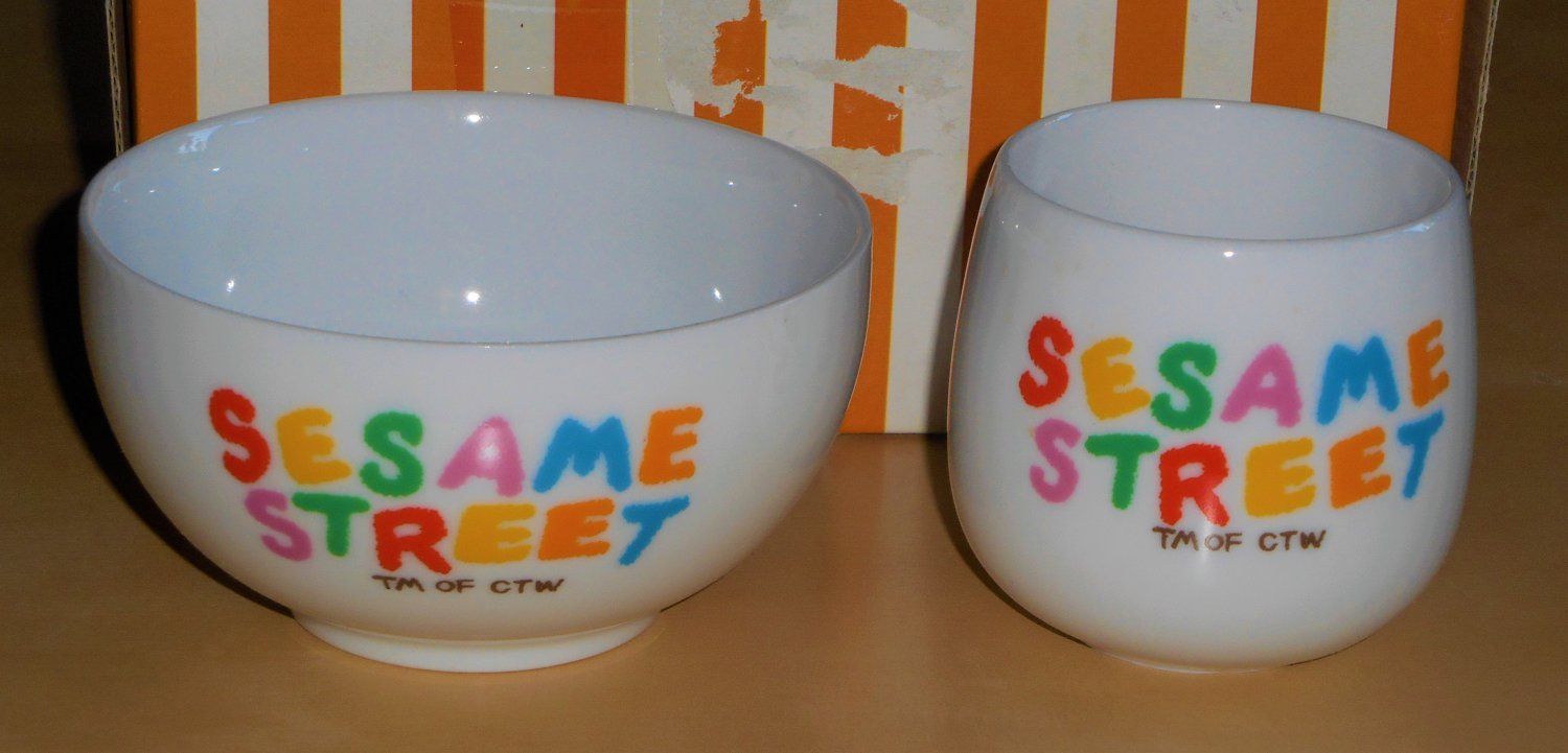 Sesame Street Child's Ceramic Bowl Cup Chopsticks Set CTW Sony Creative ...