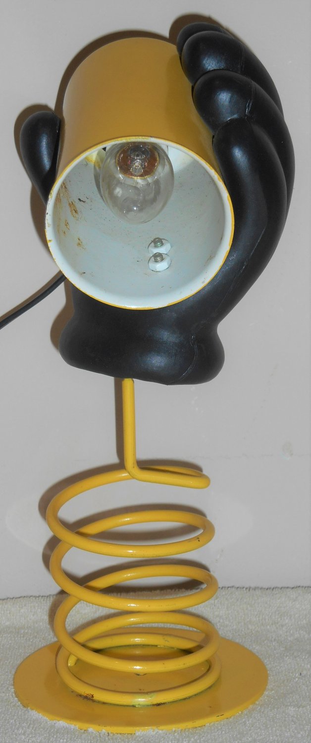 Yellow Metal Coil Spring Table Desk Novelty Lamp With Black Hand Glove ...