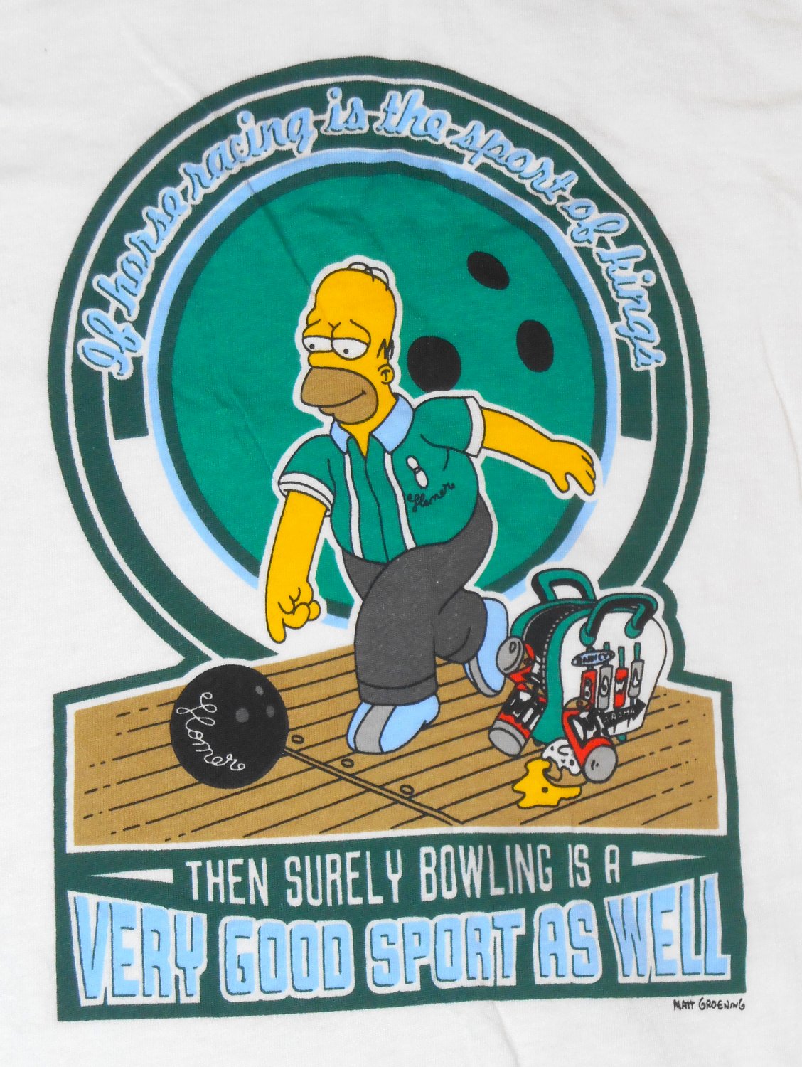 Homer Simpson Bowling Tee Shirt Size L / XL Short Sleeve White T Shirt ...