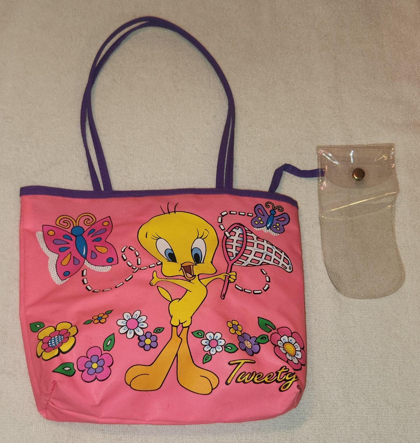 Vintage Looney Tunes Tweety Bird Pink Vinyl Handled Bag Purse ...
