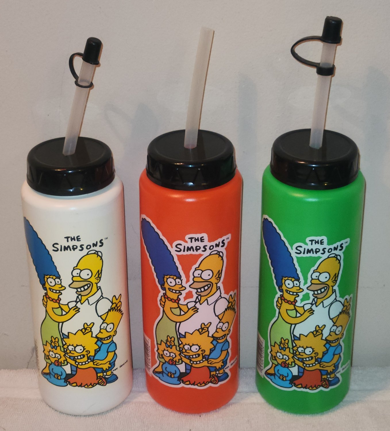 Simpsons Family 3 Plastic Water Bottles 1990 Betras Homer Marge Bart ...