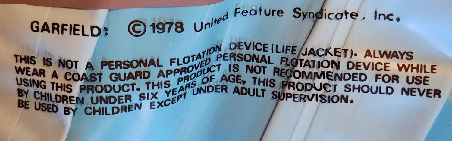 Garfield the Cat Vinyl Pool Float Raft Members Only Beach Club 72 x 30 ...