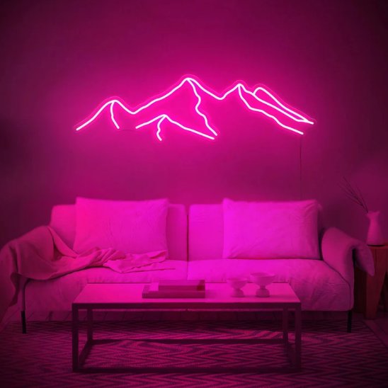 Mountain Wall Art with led, Geometric Mountains neon sign bedroom ...