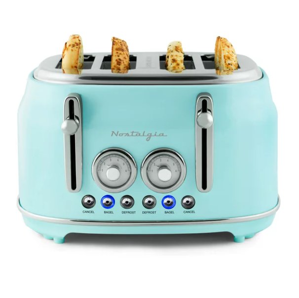 Nostalgia CLTOS4AQ Classic Retro 4-Slice Toaster, Aqua