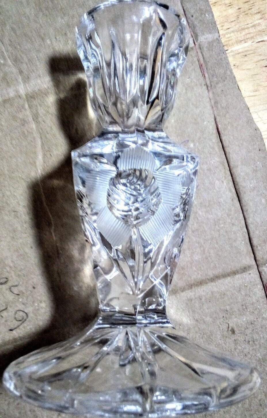 Vintage Hofbauer Lead Crystal Cut Glass Candlestick Holder Roses ...