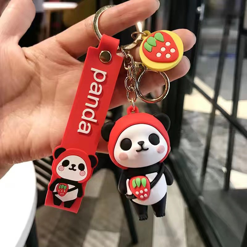 Chinese Cartoon Panda Keychain 3D Soft Rubber Keychain Lucky Key Ring ...