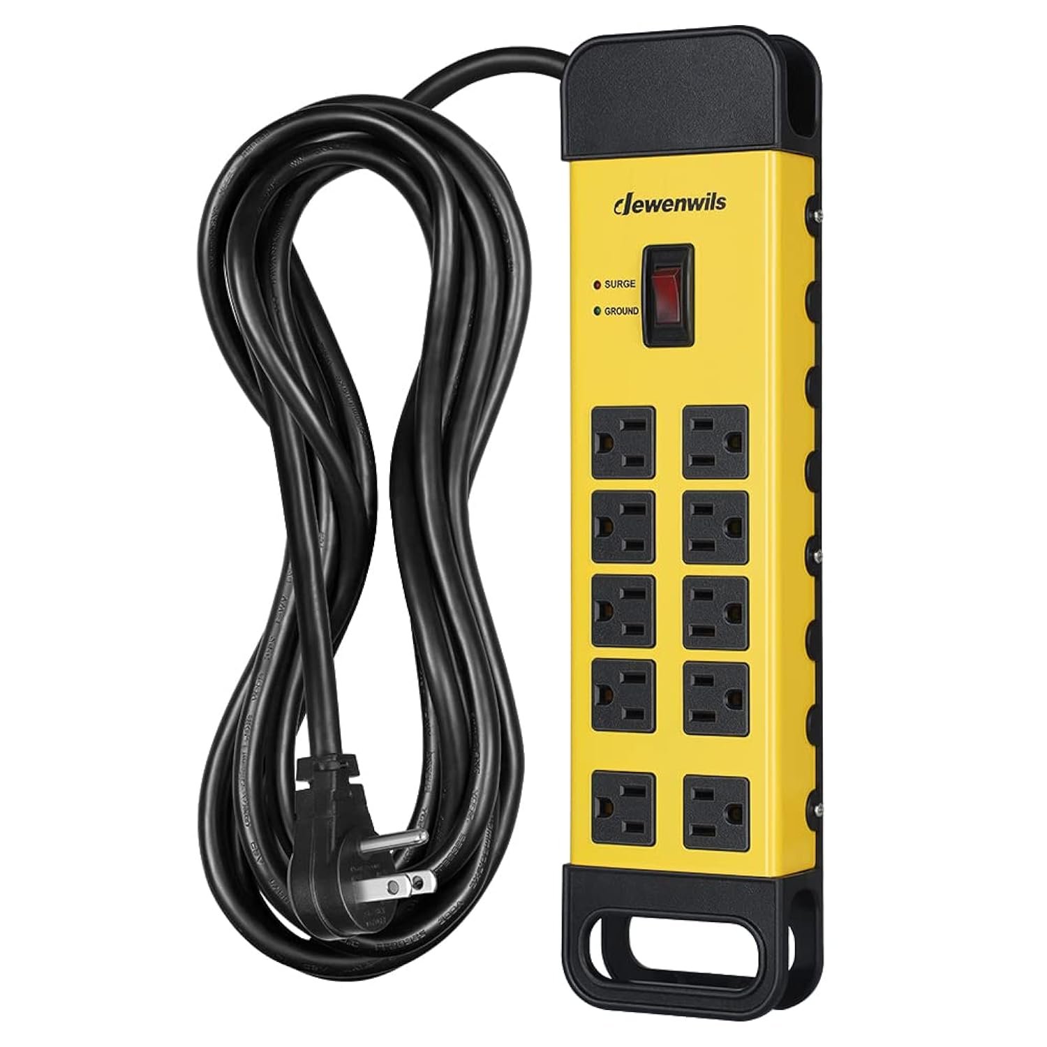 10-Outlet Metal Surge Protector Power Strip With 15Ft Cord, Flat Plug ...