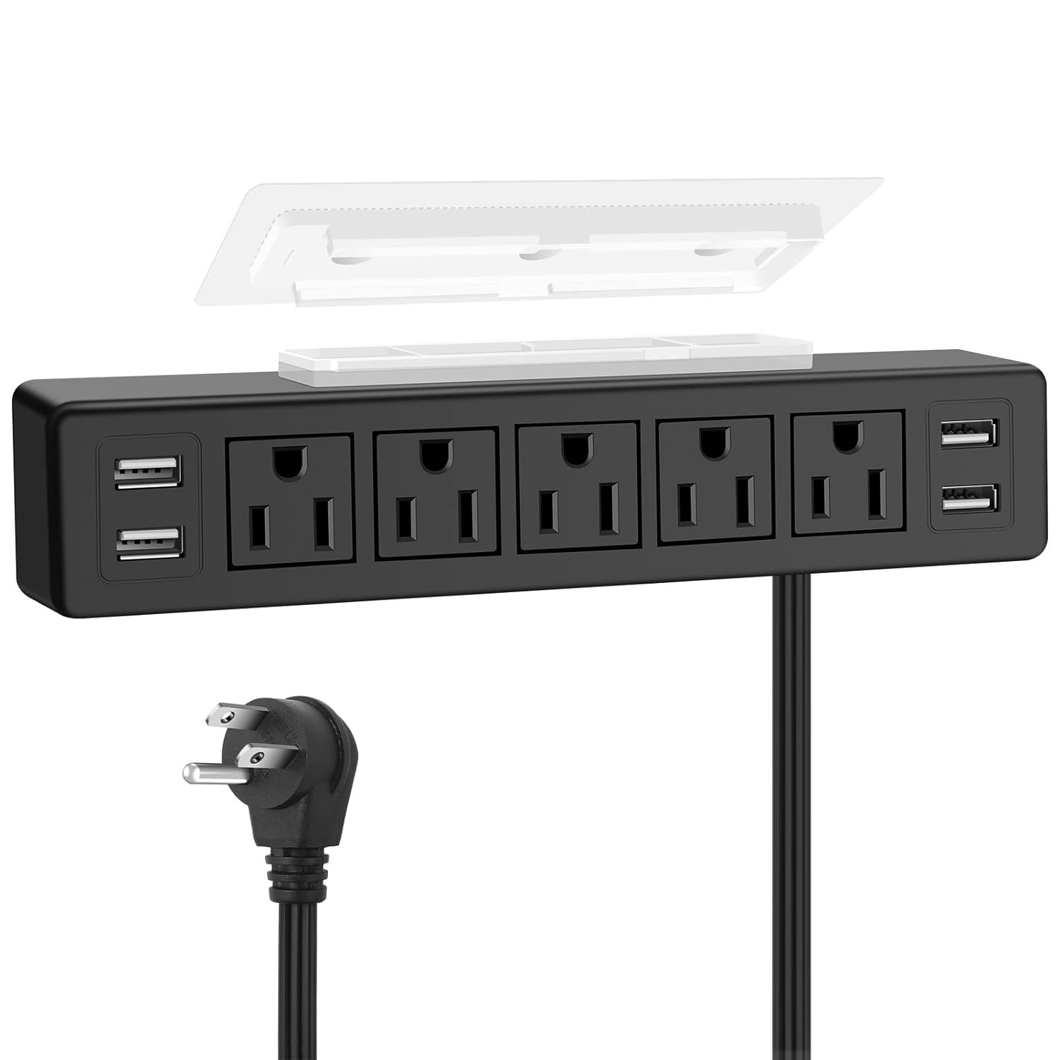 Black Under Desk Power Strip, Adhesive Wall Mount Power Strip With Usb ...