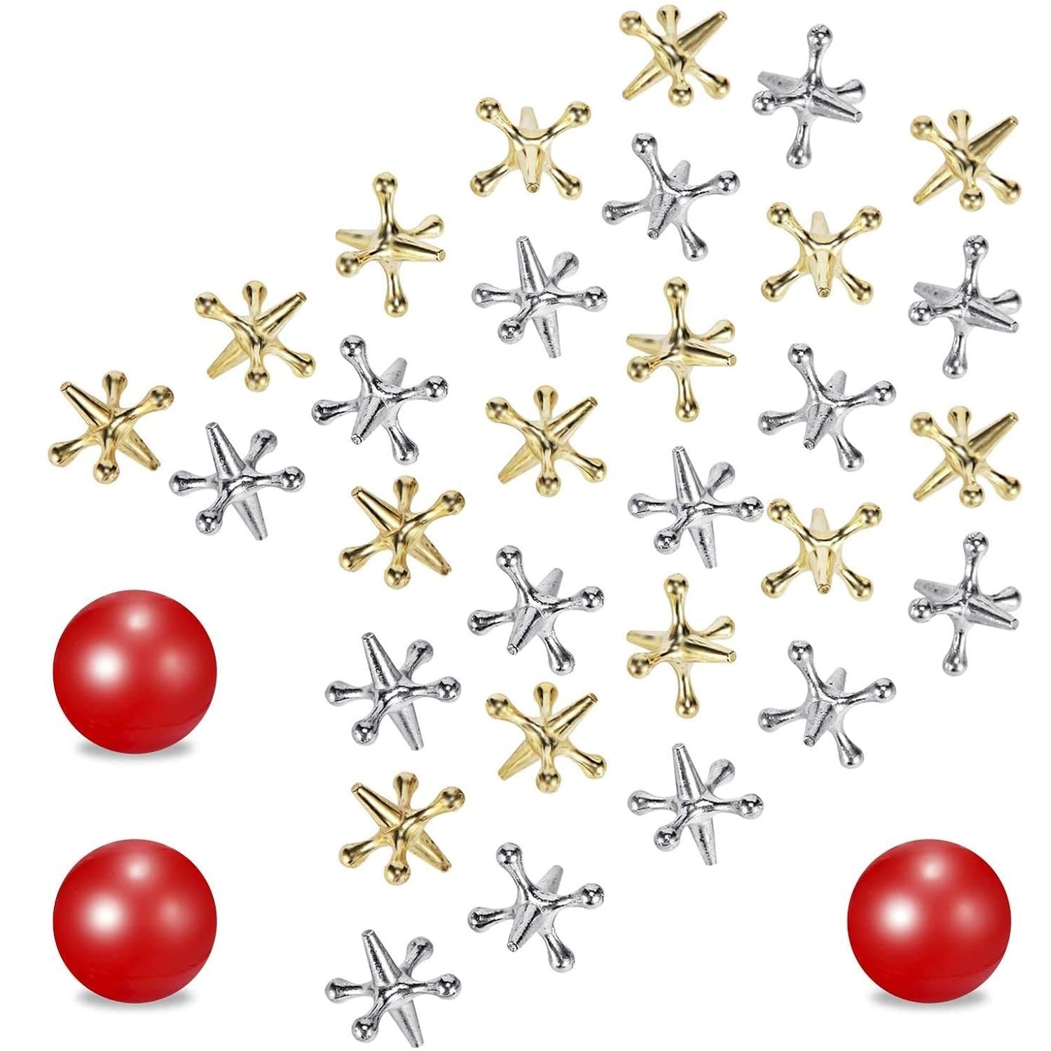 3 Sets Retro Metal Jacks And Ball Game Toys Kit,Include 3 Pieces Red ...