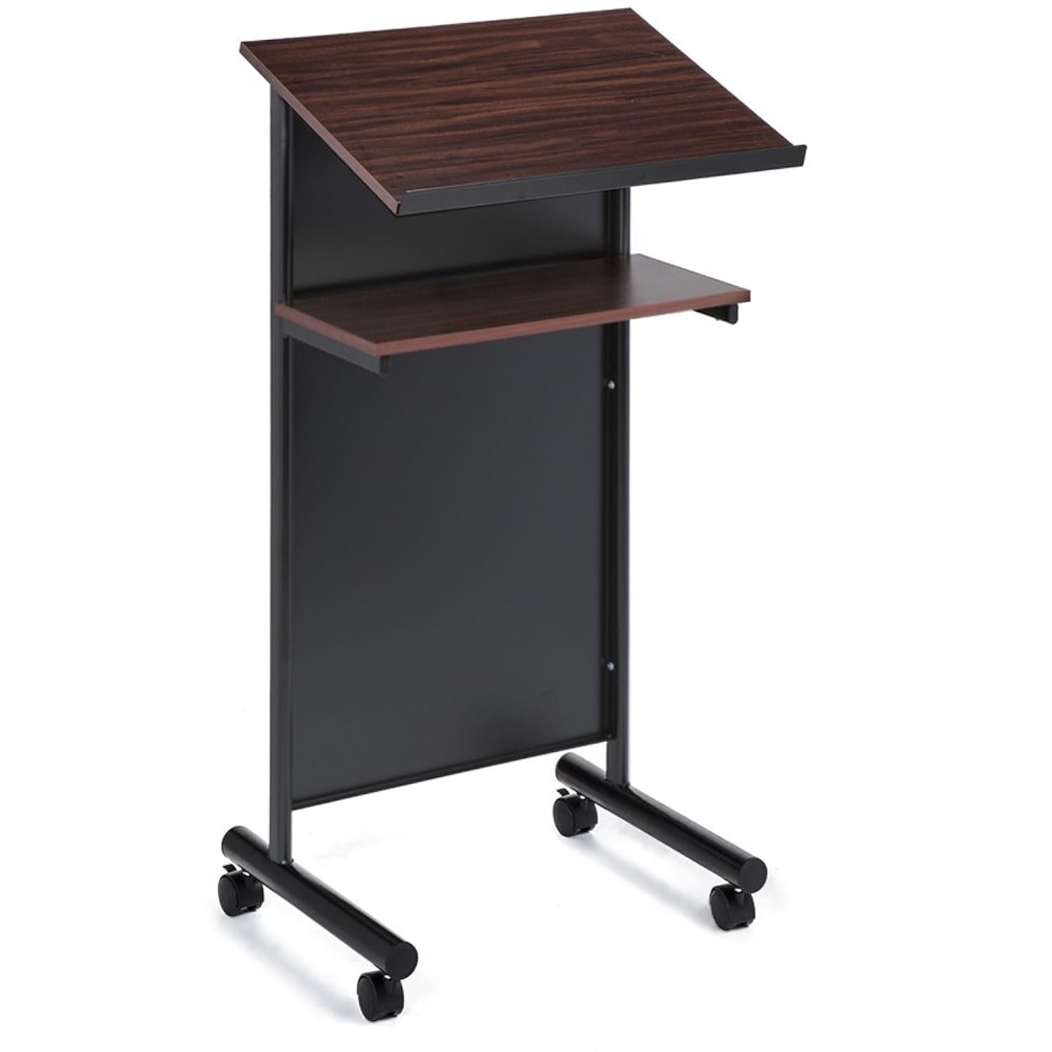 Wheeled Lectern Podium - Standing Desk With Storage Shelf - Cherry ...