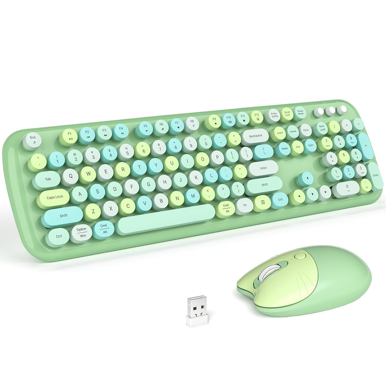 Colorful Wireless Keyboard Mouse Combo Green - 104 Key 2.4G Round ...