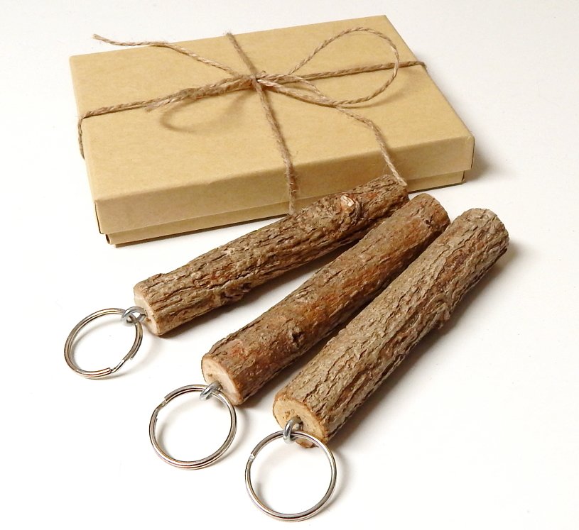 Rustic Wood Branch Key Rings Handcrafted - 3 Key Chains