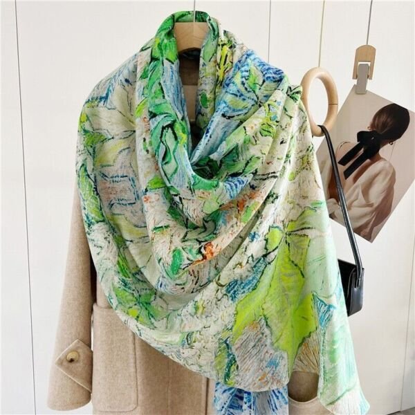 200S Cashmere Scarf Wrap Shawl Painting Flower Thin Soft Delicate 78 ...
