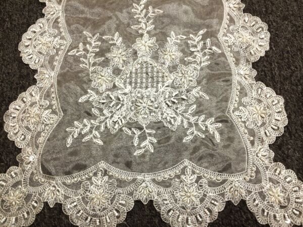 White Beaded Pearl Sheer Design Table Runner 16X54" Party Supplies