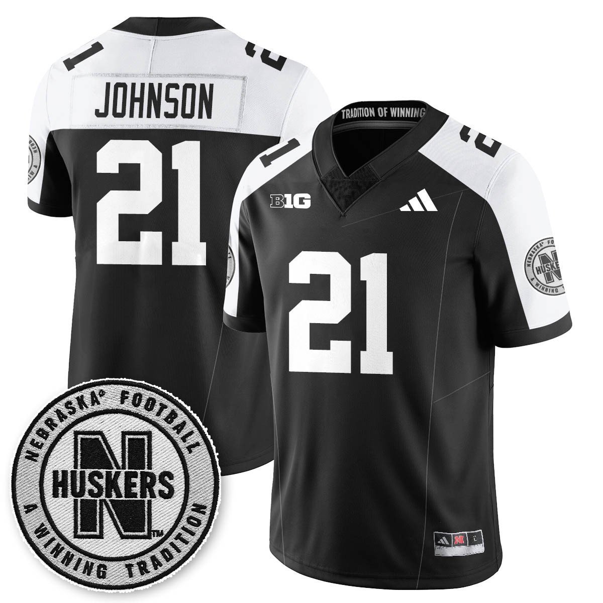 Emmett Johnson Jersey #21 Nebraska Football 2025 Blackout Stitched ...