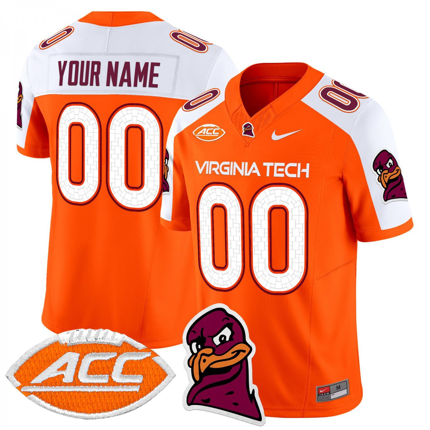 Custom Virginia Tech Hokies Jersey 2025 Limited Stitched Orange Alternate