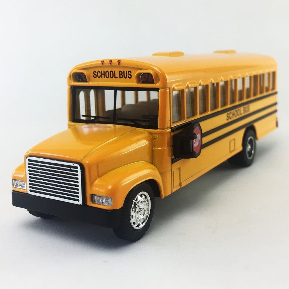 Yellow School Bus Diecast Model pull back action openable doors 6" inch