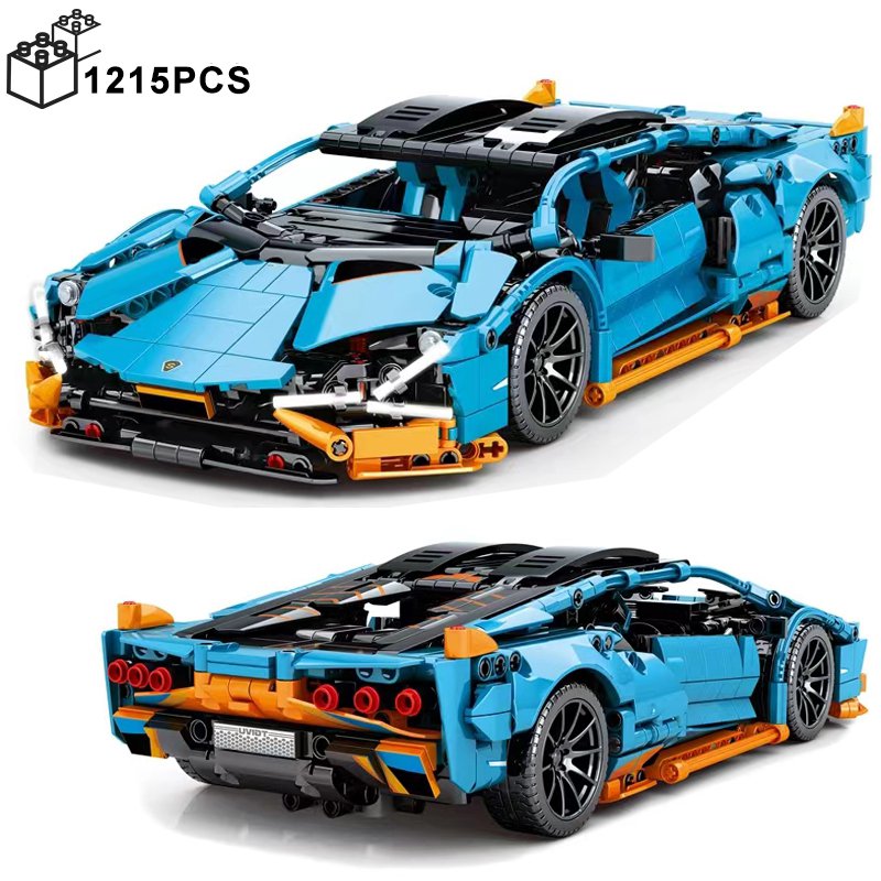 1215PCS Technical 1:14 Blue Lamborghniised Sport Car Building Blocks ...