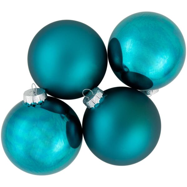 4 Piece Shiny Matte Turquoise Glass Ball Set 4" Christmas Ornaments