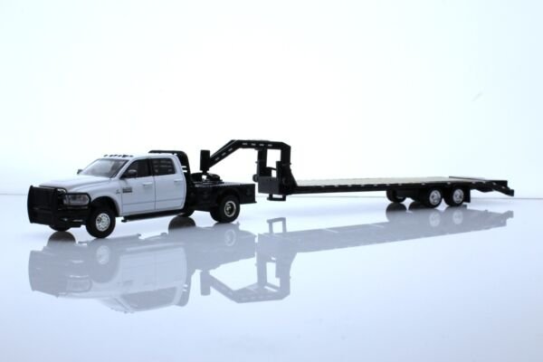 Dodge Ram 3500 Dually Gooseneck Flatbed Trailer 1:64 Truck White ...