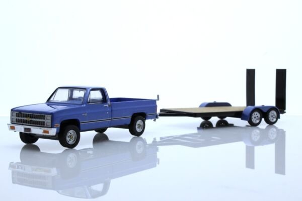 1981 Chevy C-20 Squarebody Truck & Flatbed Trailer 1:64 Scale Blue ...