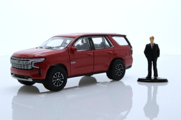 2022 Chevy Tahoe Lt Texas Edition Suv & Figure 1:64 Scale Red Diecast Toys
