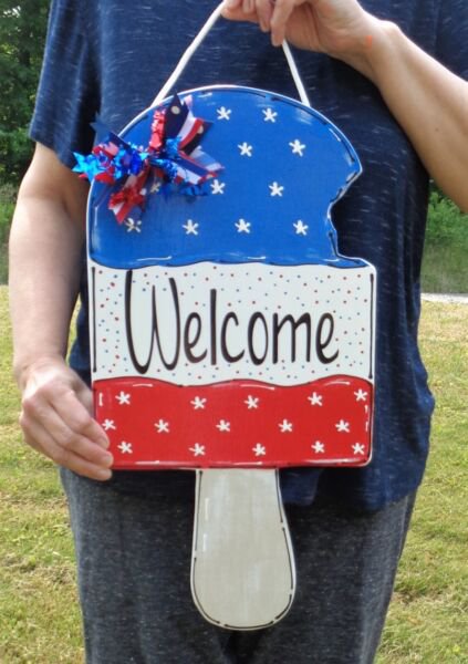 18" Americana Popsicle Welcome Sign Deck Porch Wall Door Hanger Plaque ...