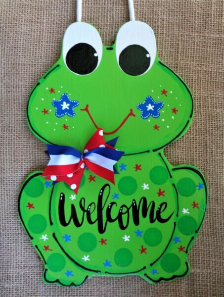 Frog Americana Usa Welcome Sign Wall Door Plaque Deck Patio Porch ...
